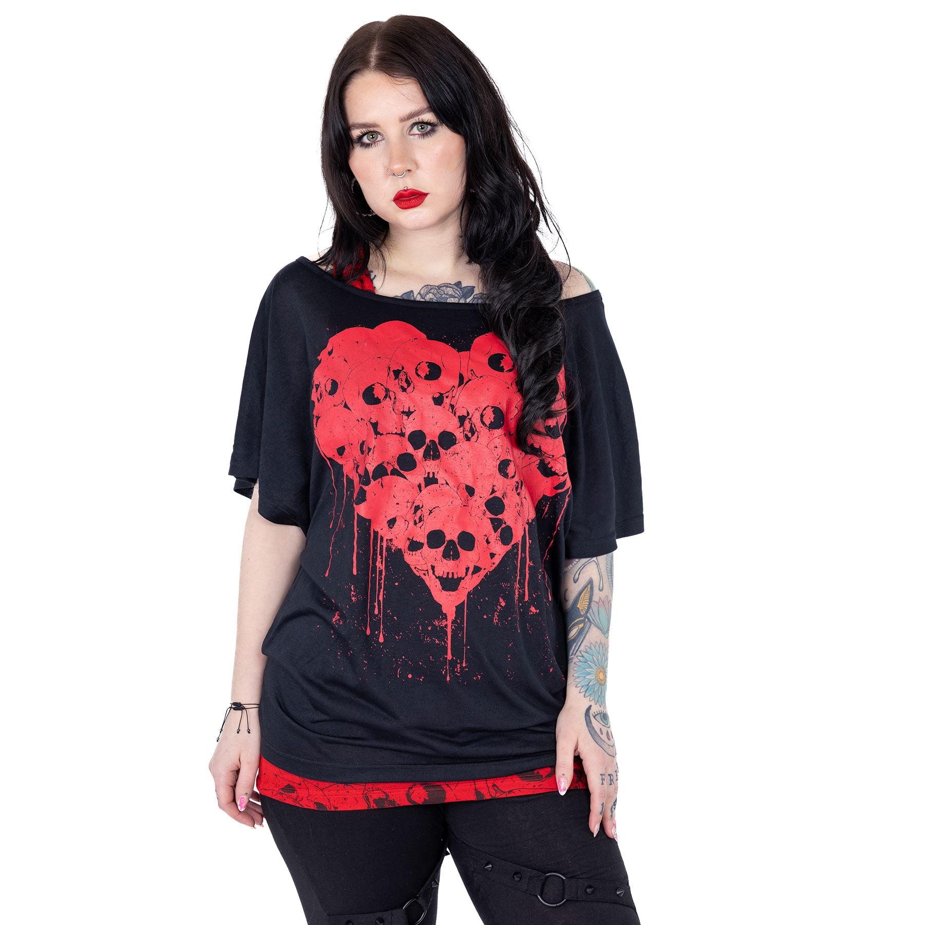 HEARTLESS SKULL HEART TOP - BLACK/RED – Eurasia Crafts